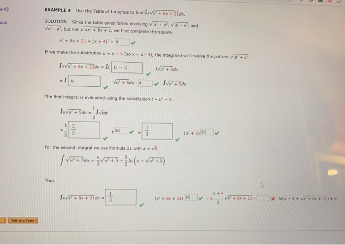 Solved ook EXAMPLE 4 Use the Table of Integrals to find SxVx | Chegg.com