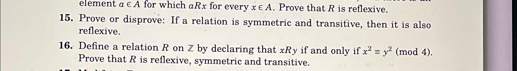 Solved 16. ﻿Define a relation R ﻿on Z ﻿by declaring that xRy | Chegg.com