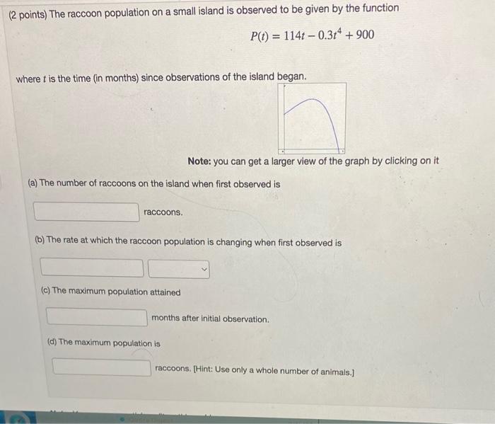 Solved (2 points) The raccoon population on a small island | Chegg.com