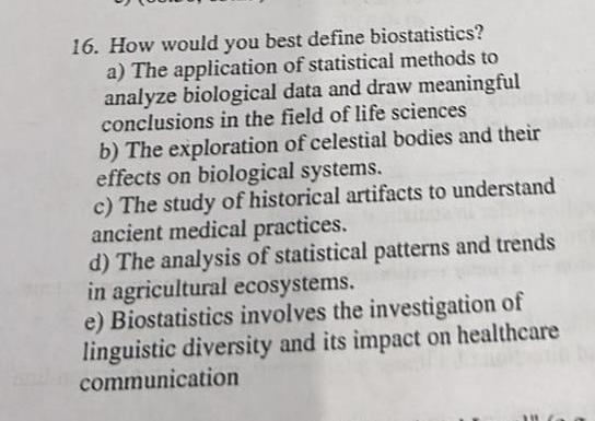 Solved How would you best define biostatistics?a) ﻿The | Chegg.com