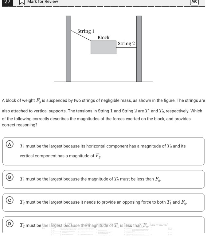 Solved A block of ﻿weight Fg is ﻿suspended by ﻿two strings | Chegg.com