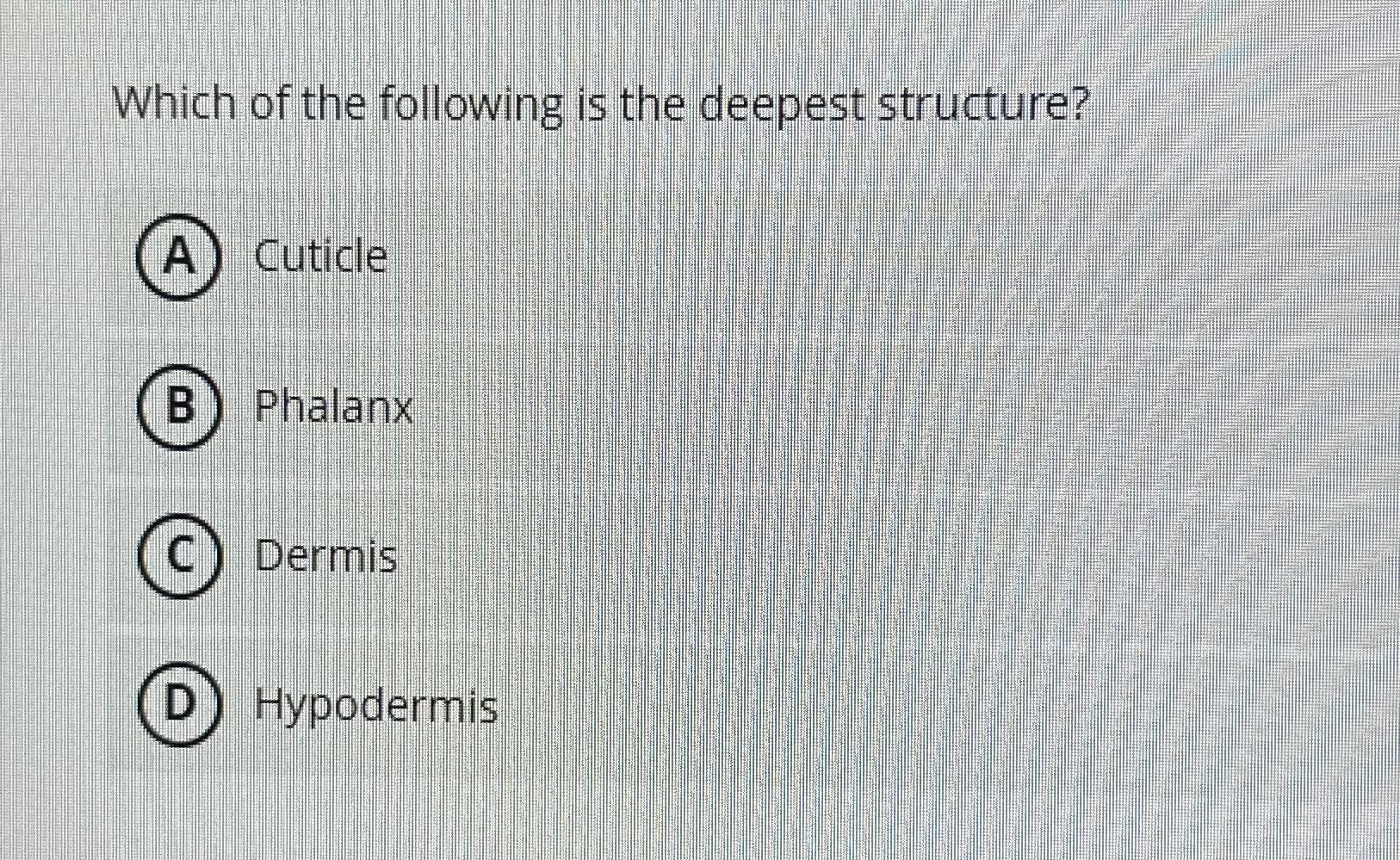 Solved Which of the following is the deepest structure?(A) | Chegg.com