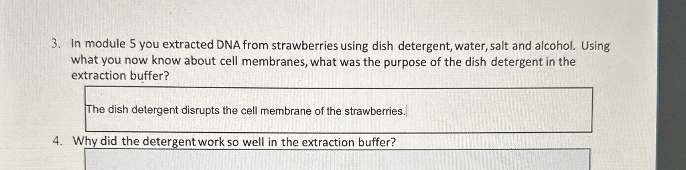 Solved In module 5 ﻿you extracted DNA from strawberries | Chegg.com