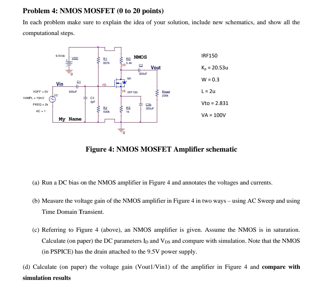 Solved Problem 4: NMOS MOSFET (0 ﻿to 20 ﻿points)In each | Chegg.com