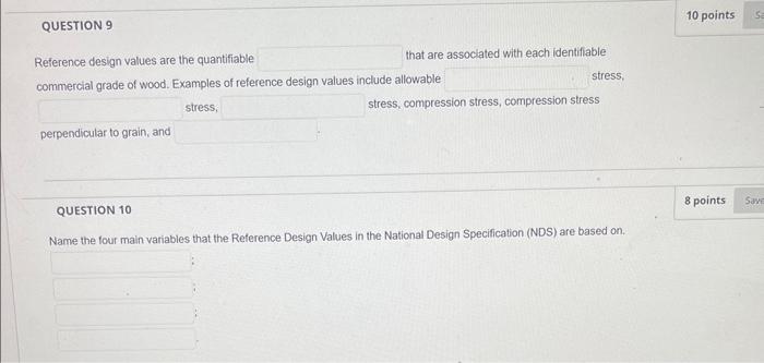 Solved QUESTION 9 Reference design values are the | Chegg.com
