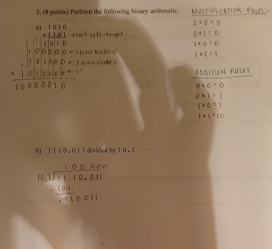 Solved 3. (8 points) Perform the following binary | Chegg.com
