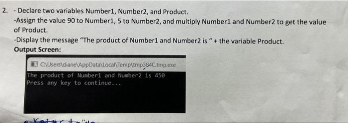 - Declare two variables Number1, Number2, and | Chegg.com