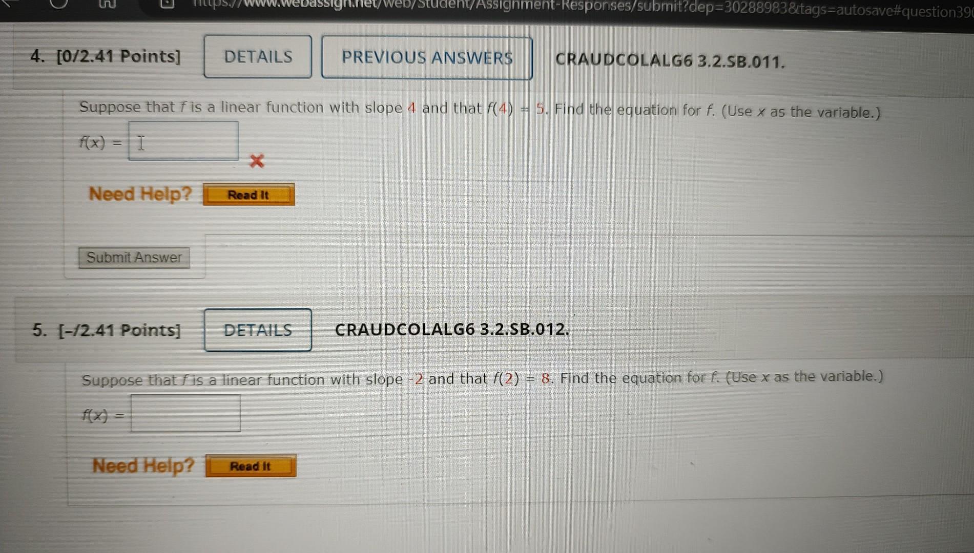 Solved Suppose that f is a linear function with slope 4 and | Chegg.com