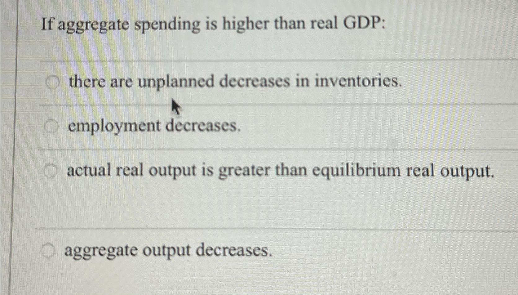 Solved If aggregate spending is higher than real GDP:there | Chegg.com