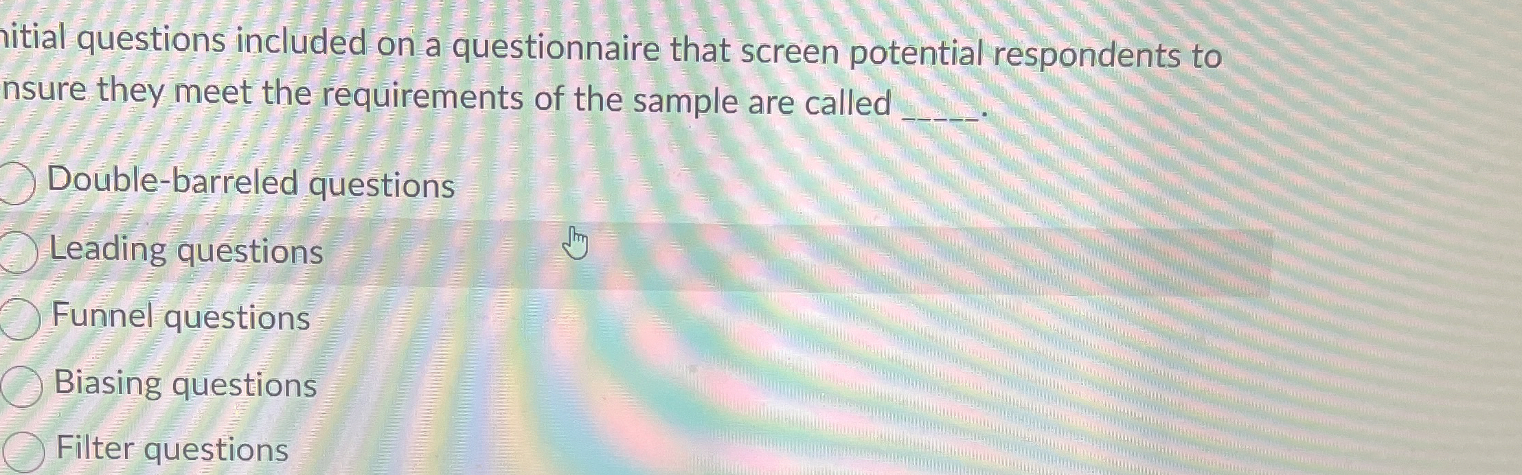 Solved itial questions included on a questionnaire that | Chegg.com
