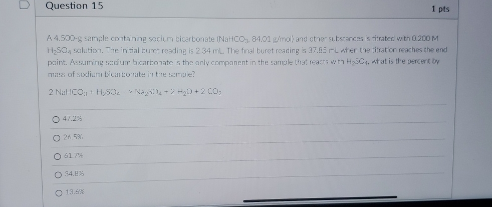 Solved Question 15\\n1 pts\\nA 4.500-g sample containing | Chegg.com