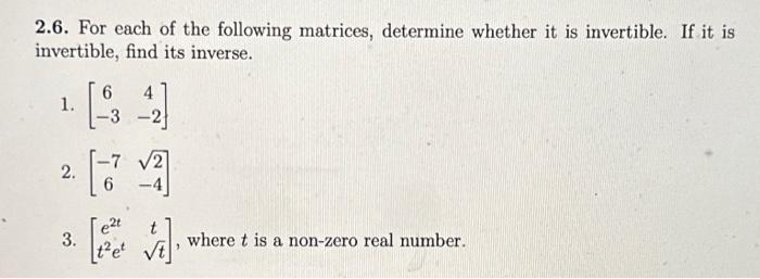Solved 2.6. For each of the following matrices, determine | Chegg.com
