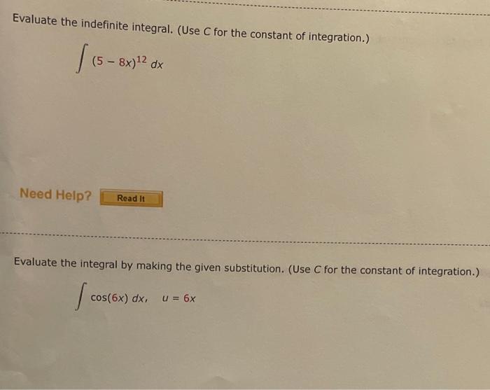 Solved Evaluate the indefinite integral. (Use C for the | Chegg.com