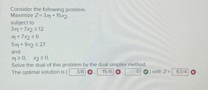 Solved Consider the following problem. Maximize Z=3x1+15x2 | Chegg.com