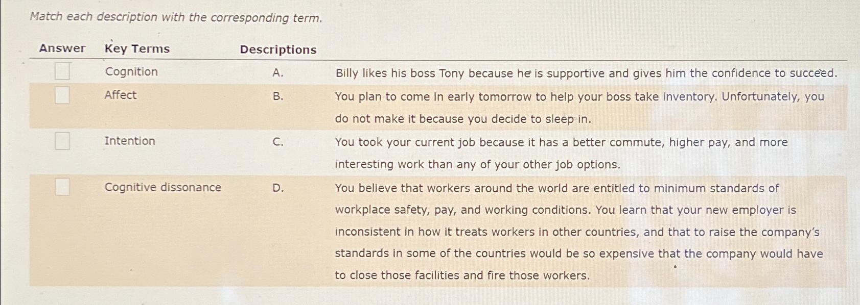 Solved Match each description with the corresponding | Chegg.com