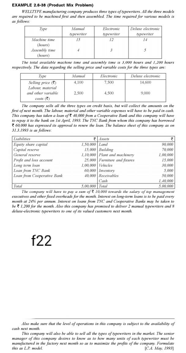 Solved 2,500 EXAMPLE 2.6-38 (Product Mix Problem) WELLTYPE | Chegg.com