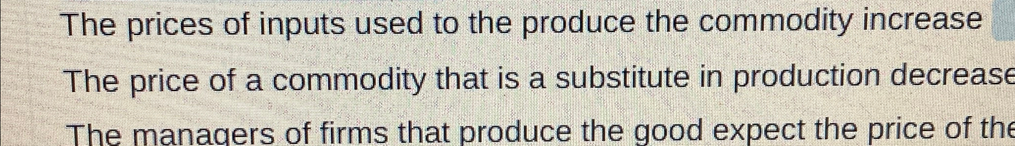 Solved The prices of inputs used to the produce the | Chegg.com