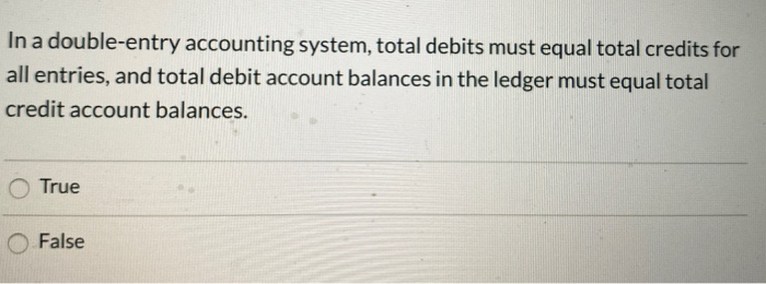 Solved In a double-entry accounting system, total debits | Chegg.com