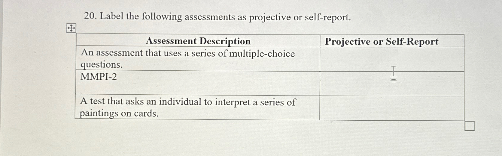 Solved Label the following assessments as projective or | Chegg.com