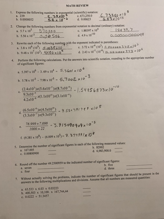 Solved MATH REVIEW 1. Express the following numbers in | Chegg.com