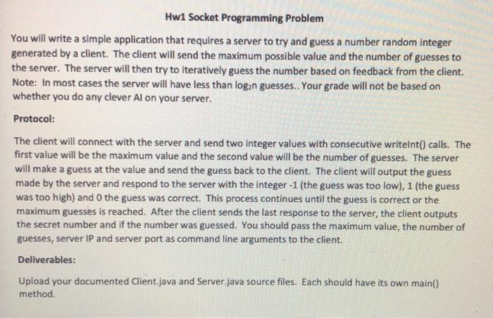 Solved Hw1 Socket Programming Problem You will write a | Chegg.com