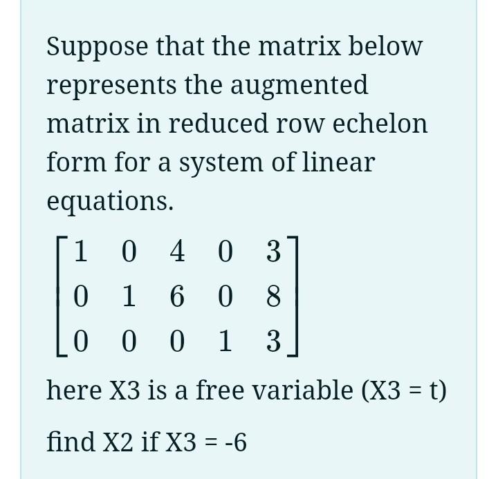 Solved Suppose that the matrix below represents the | Chegg.com