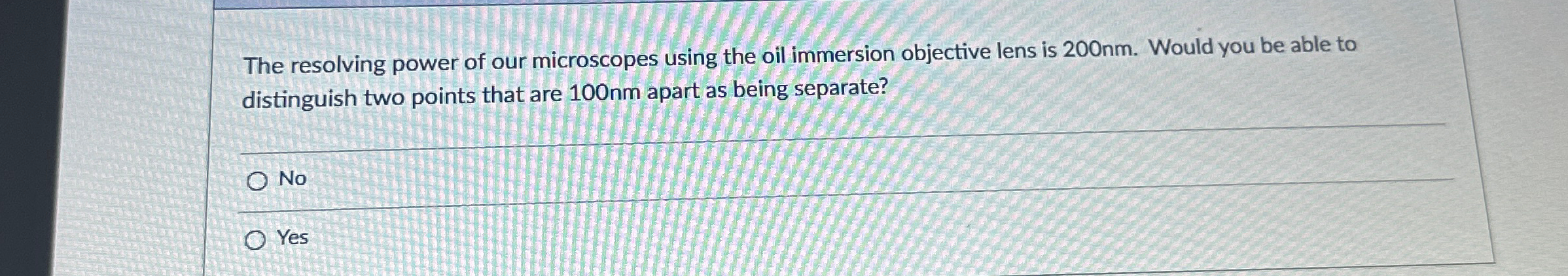 Solved The resolving power of our microscopes using the oil | Chegg.com
