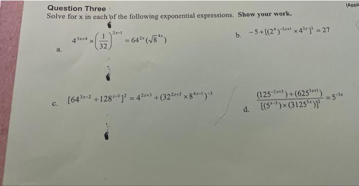 Solved Question Three Solve for x in each of the following | Chegg.com