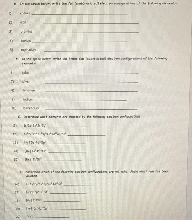 Solved Electron configuration worksheet How to write an | Chegg.com