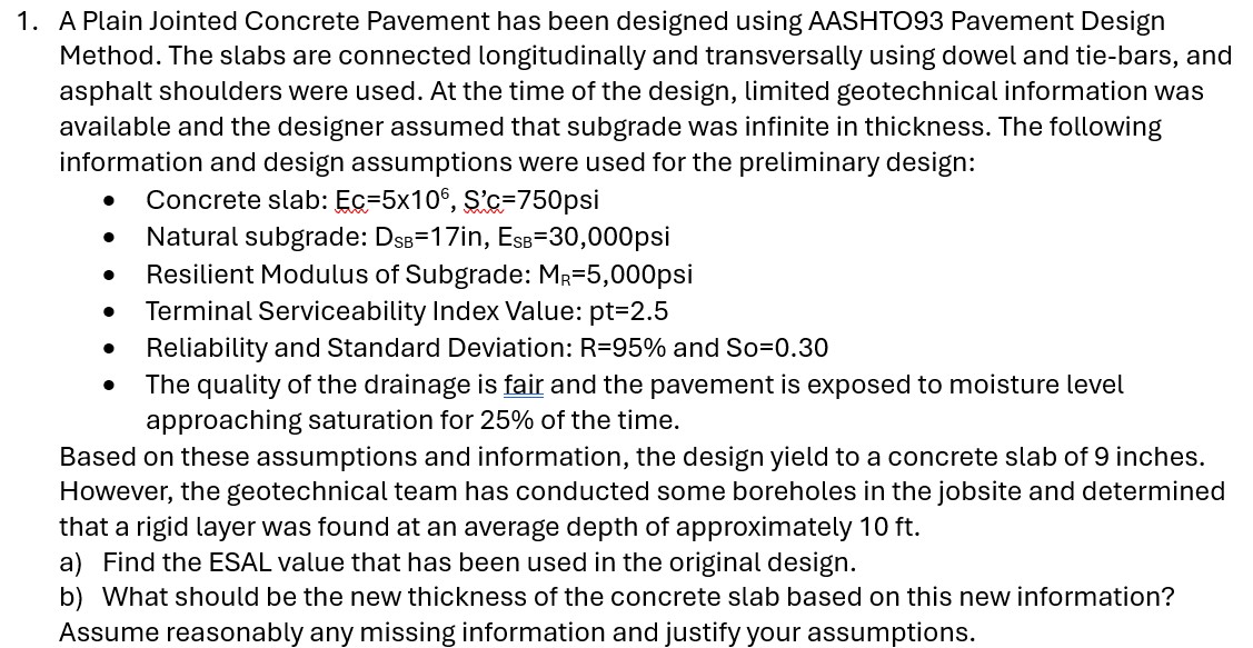 Solved A Plain Jointed Concrete Pavement has been designed | Chegg.com