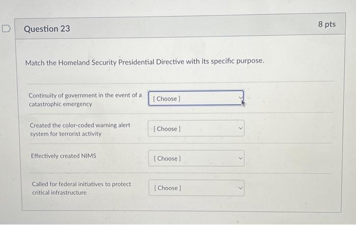 Match the Homeland Security Presidential Directive | Chegg.com