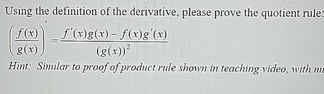 Solved Using the definition of the derivative, please prove | Chegg.com