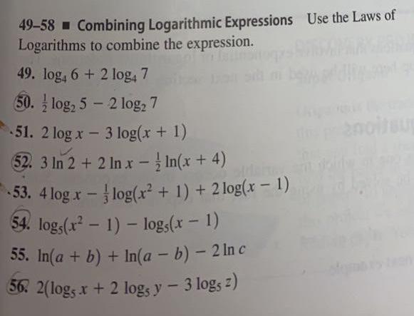 Solved 49–58 – Combining Logarithmic Expressions Use the | Chegg.com