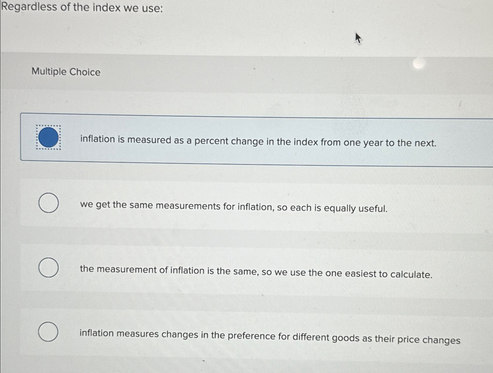 Solved Regardless of the index we use:Multiple | Chegg.com