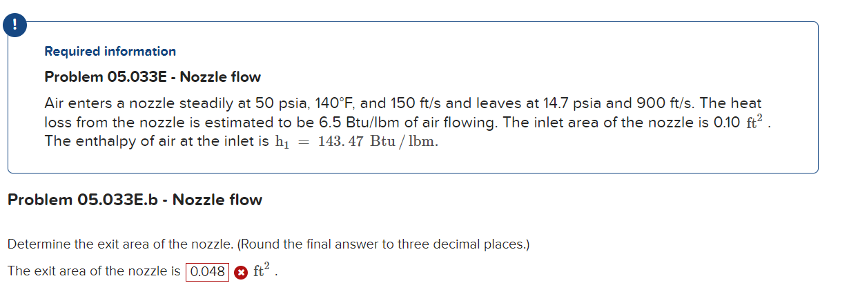 Solved Required informationProblem 05.033E - ﻿Nozzle flowAir | Chegg.com