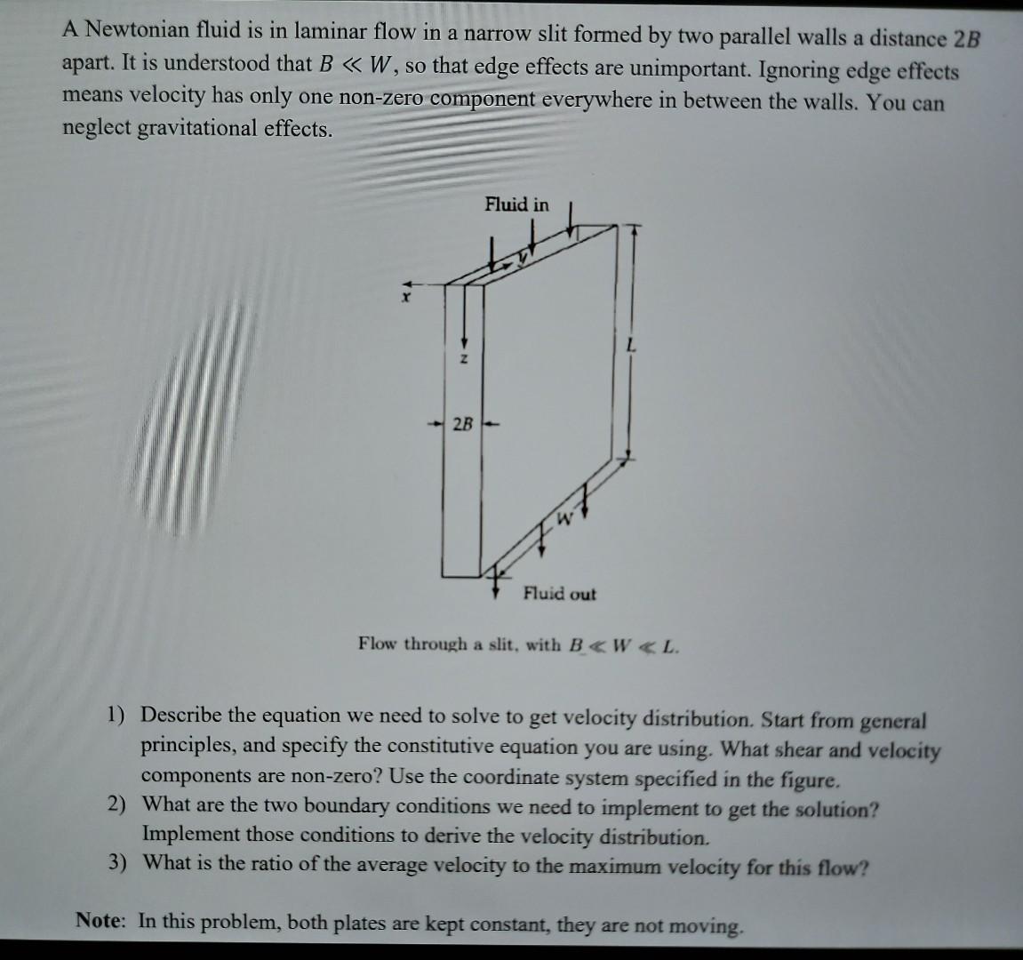 Solved A Newtonian fluid is in laminar flow in a narrow slit | Chegg.com