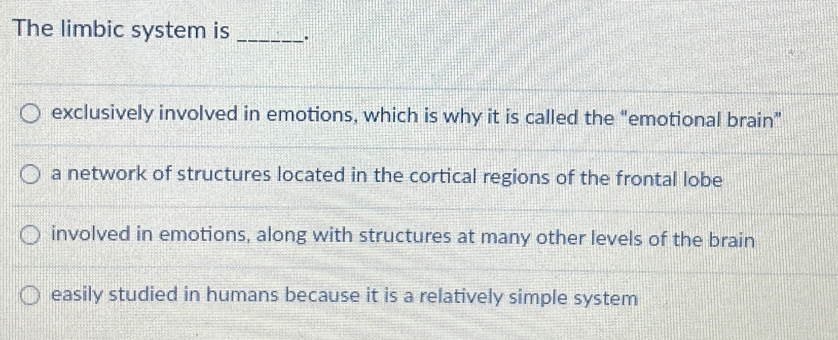 Solved The limbic system isexclusively involved in emotions, | Chegg.com