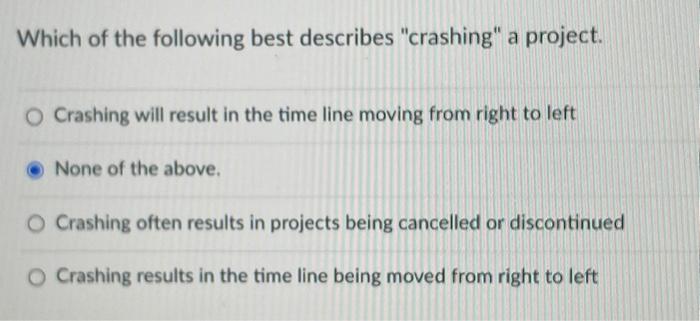Solved Which of the following best describes "crashing" a | Chegg.com