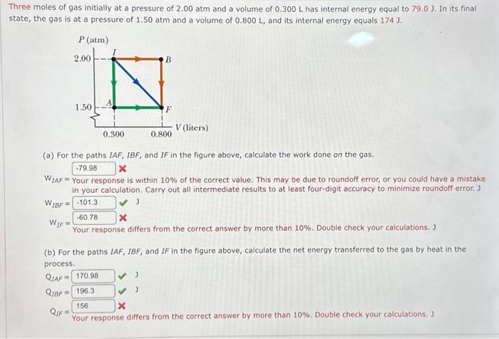 Solved Three moles of gas initially at a pressure of 2.00 | Chegg.com