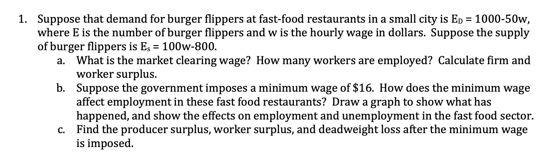 Solved Suppose that demand for burger flippers at fast-food | Chegg.com