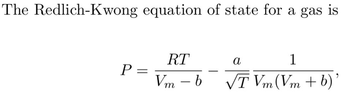 1- Take the Redlich-Kwong equation, and write it in | Chegg.com
