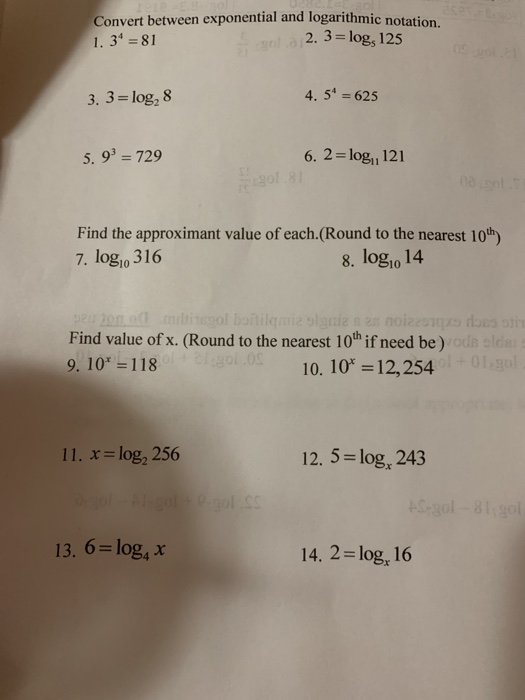 Solved Convert between exponential and logarithmic notation. | Chegg.com