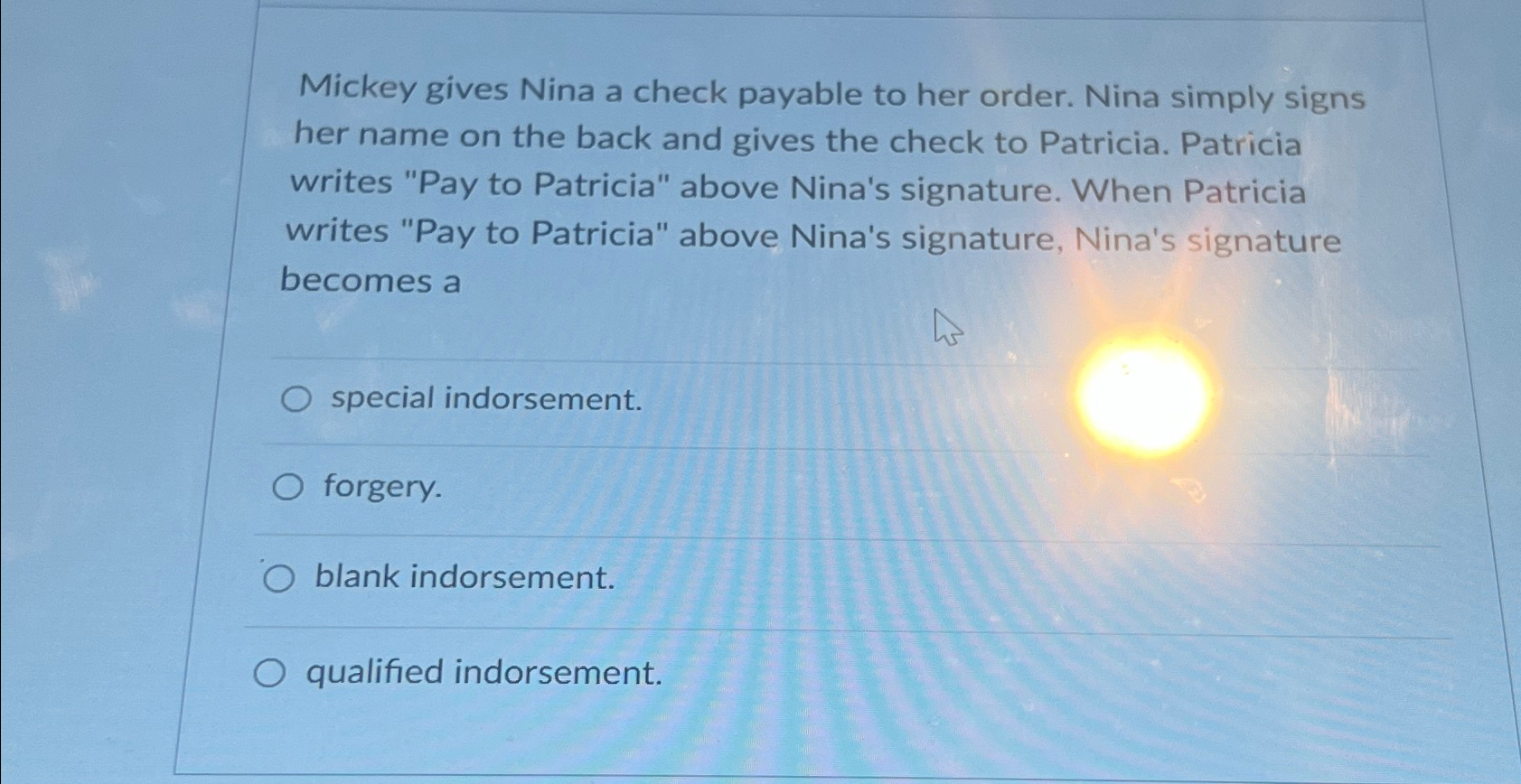 Solved Mickey gives Nina a check payable to her order. Nina | Chegg.com