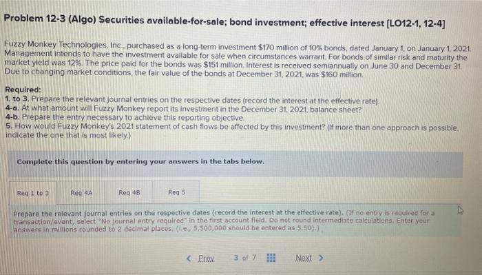 Solved Problem 12-3 (Algo) Securities available-for-sale; | Chegg.com