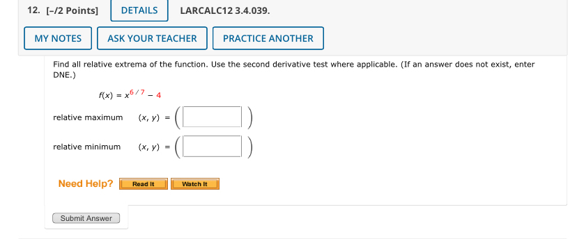 Solved Find all relative extrema of the function. Use the | Chegg.com