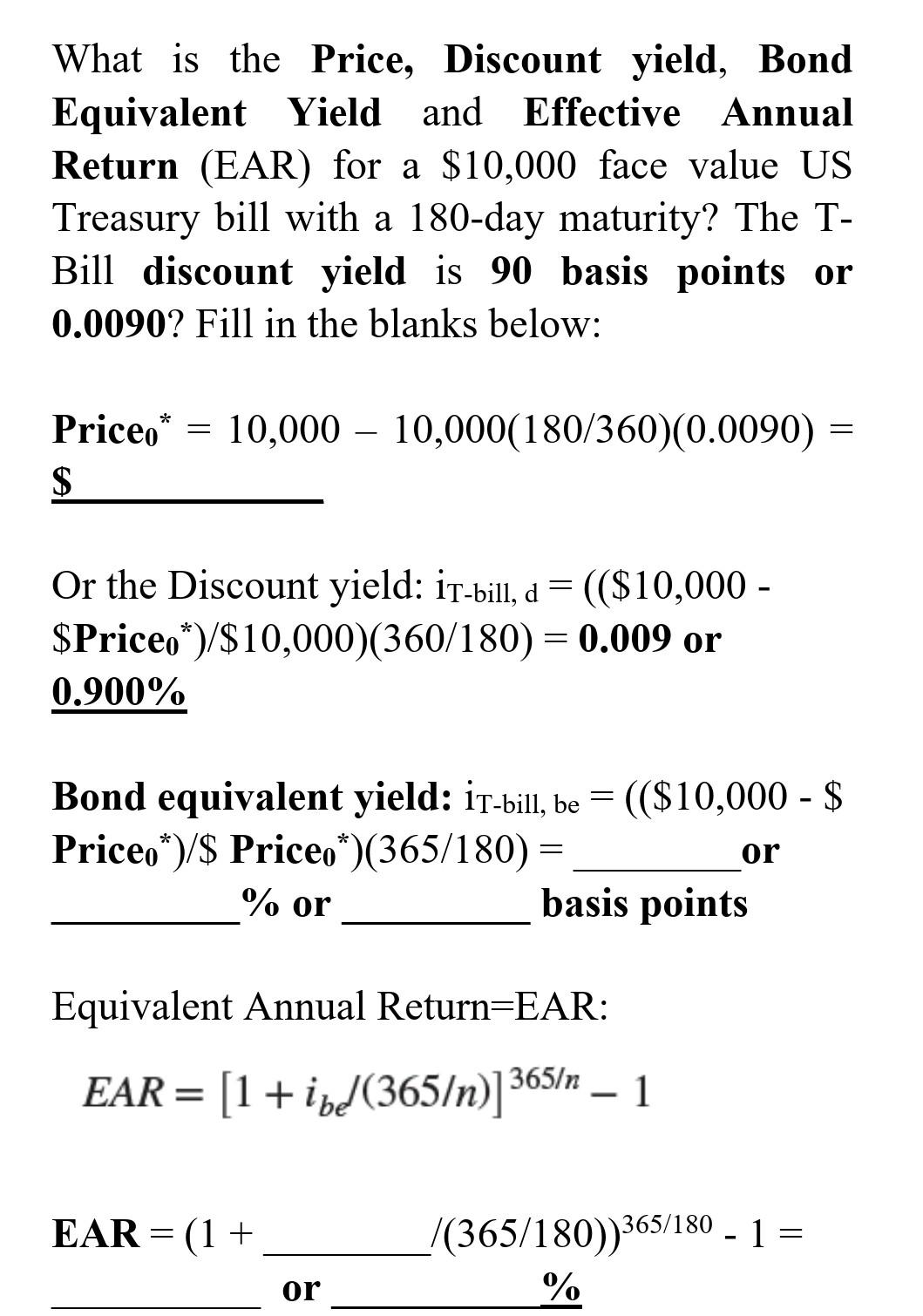 Solved What is the Price, Discount yield, Bond Equivalent | Chegg.com