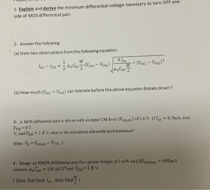 Solved 1- Explain and derive the minimum differential | Chegg.com