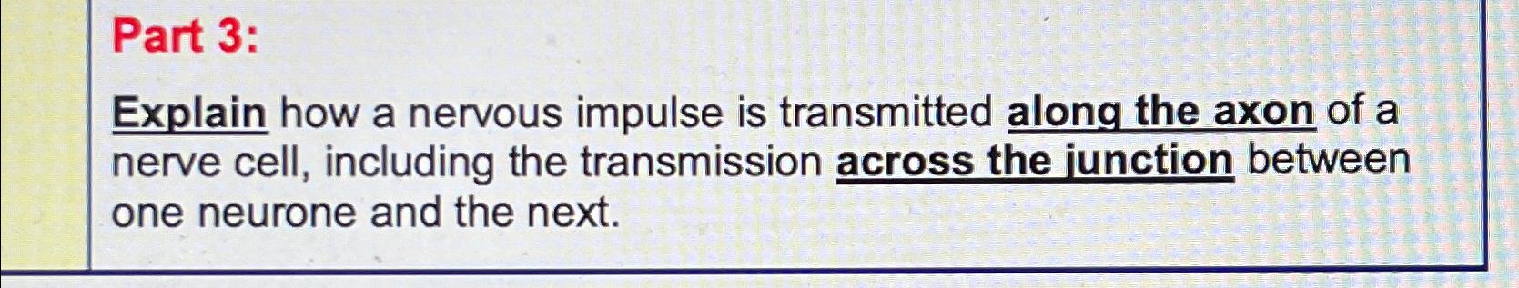 Solved Part 3:Explain how a nervous impulse is transmitted | Chegg.com