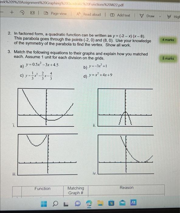 Solved 2. In factored form, a quadratic function can be | Chegg.com