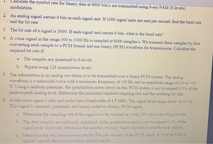 Solved Calculate the symbol rate for binary data at 9600 | Chegg.com